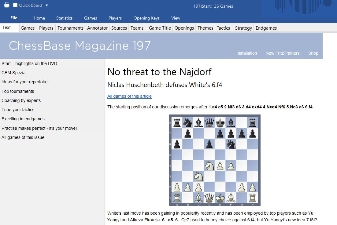 ChessBase magazine - frontpage